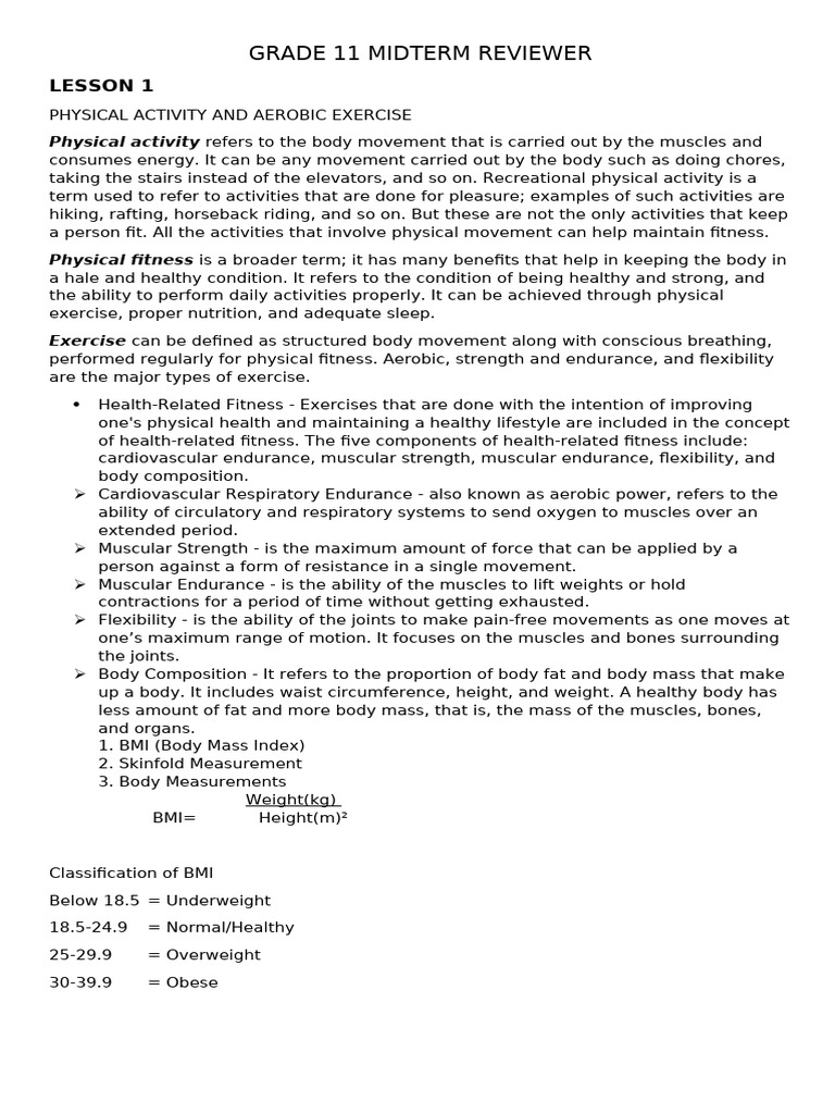 Pe Health 11 Midterm Reviewer | PDF | Nutrients | Strength Training