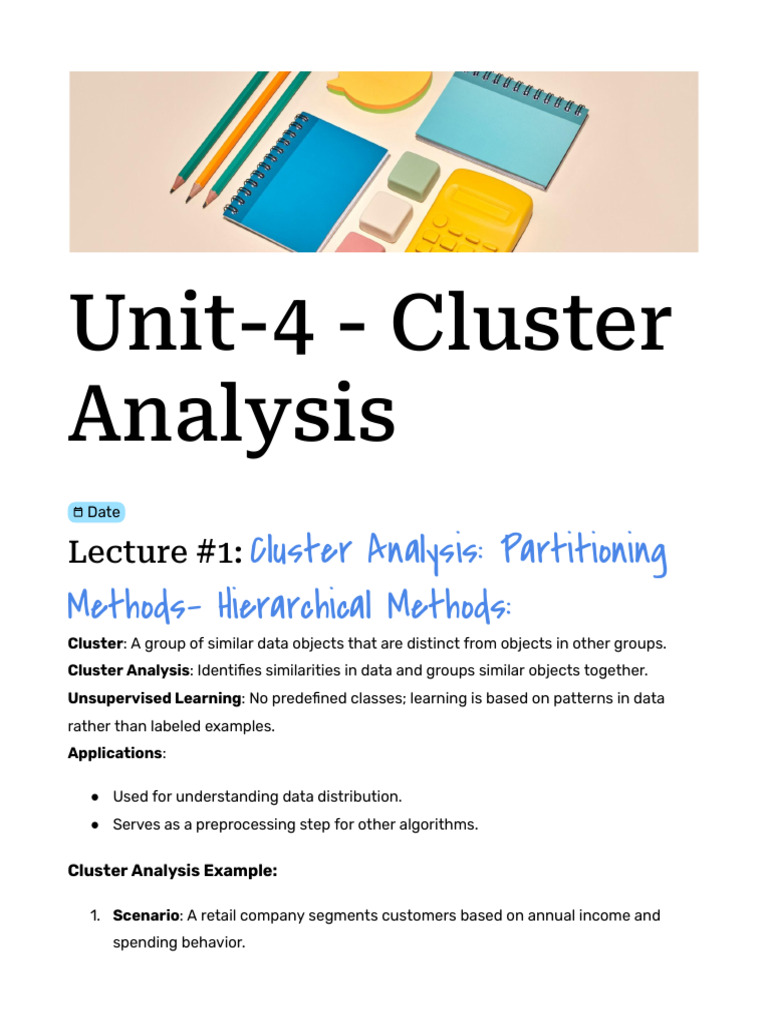 Unit 4 Cluster Analysis 3 | PDF | Cluster Analysis | Algorithms And ...
