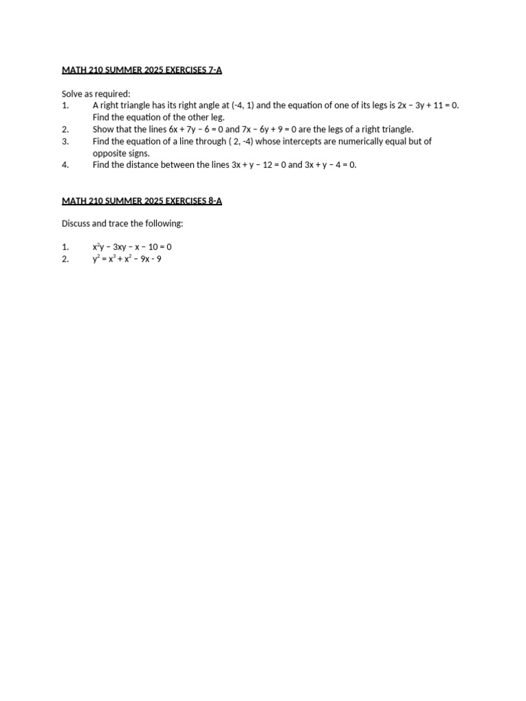 Math 210 Summer 2025 Exercises 7 8 | PDF