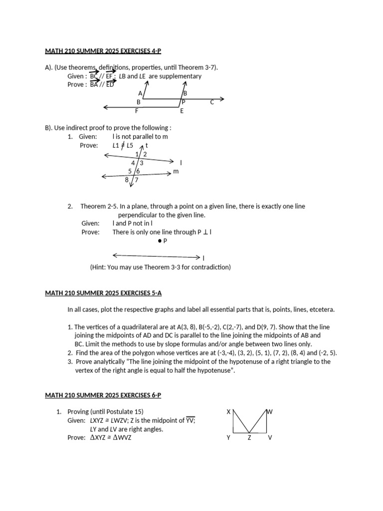 Math 210 Summer 2025 Exercises 4 To 6 | PDF | Triangle | Euclidean Geometry
