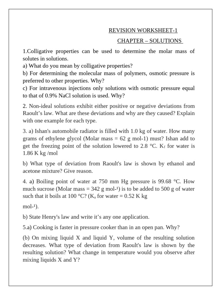 Revision Worksheet - Solutions | PDF | Water | Quantity