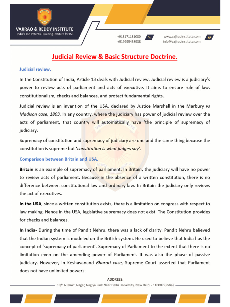Judicial Review Basic Structure | PDF | Judicial Review | Constitution