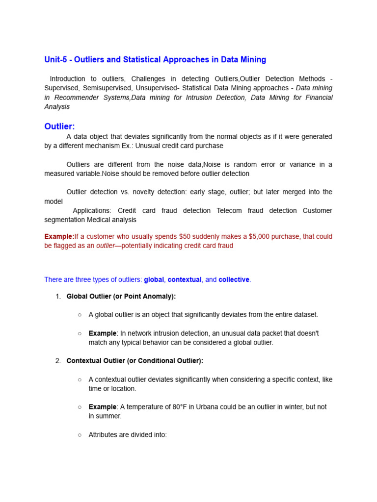 UN IT-5 Outliers and Statistical Approaches in Data Mining-2 | PDF ...