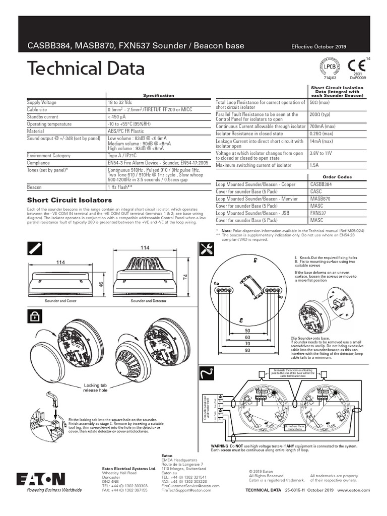 Eaton Fire Addressable Sounder Beacon Base Casbb384 Manual 25 6015 en ...