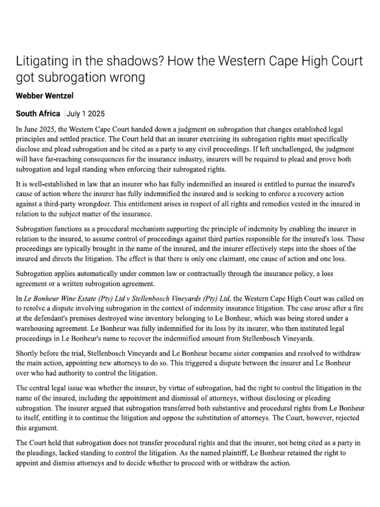 How WC HC Got Subrogation Wrong | PDF
