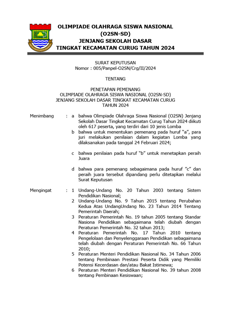 Pemenang O2SN-SD Curug 2024 | PDF