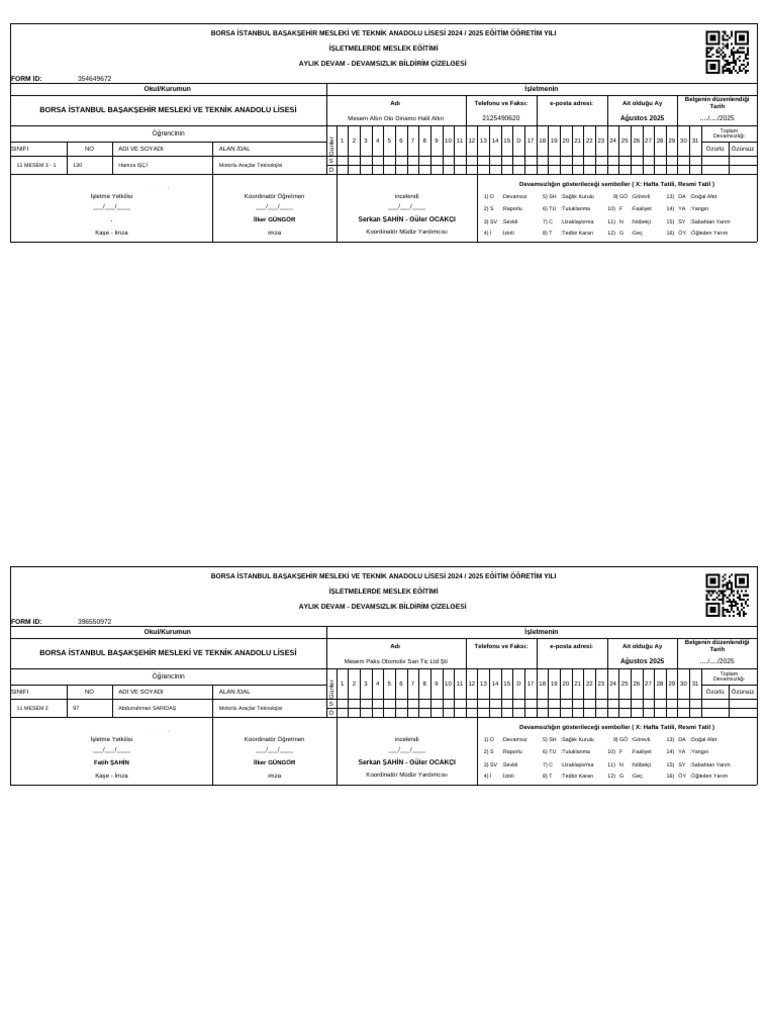 Devam Cizelgeleri | PDF