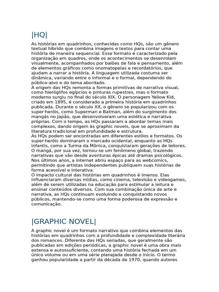 Diferenças entre HQ e Graphic Novel | PDF | Quadrinhos | Mangá