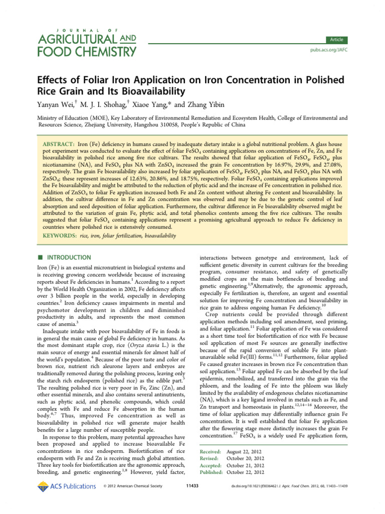 Effects of Foliar Iron Application On Iron Concentration in Polished ...