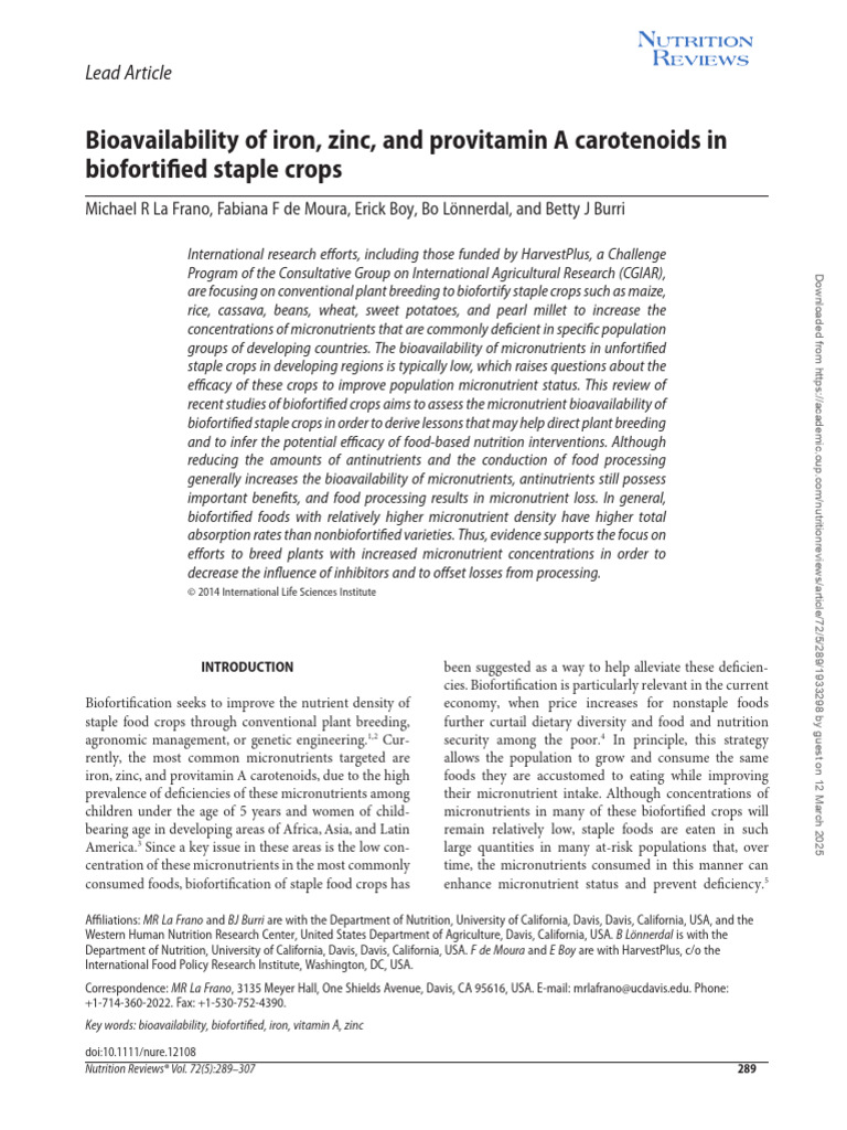 Bioavailability of Iron, Zinc, and Provitamin A Carotenoids in | PDF ...