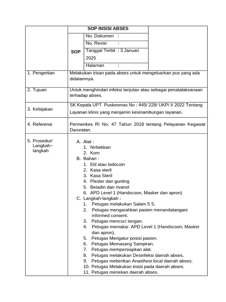 Prosedur Insisi Abses di Puskesmas | PDF