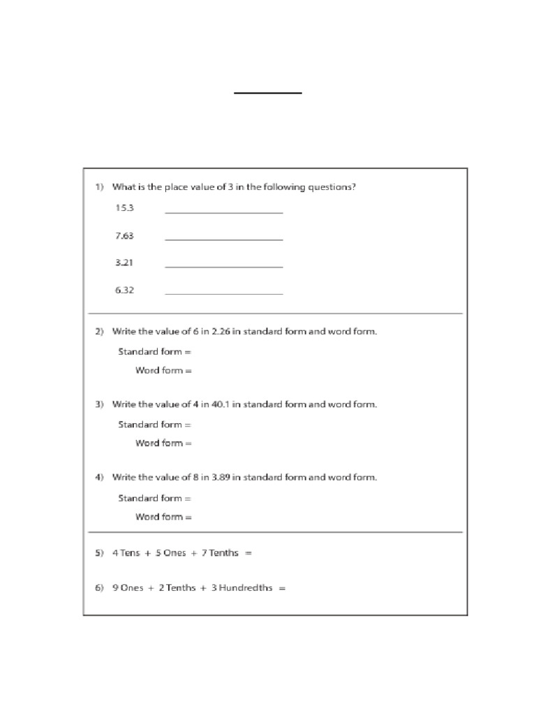 Grade 6 Math Place Value Decimals | PDF