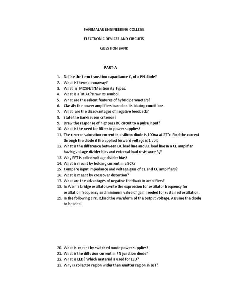 Edc Question Bank | PDF | Amplifier | Bipolar Junction Transistor