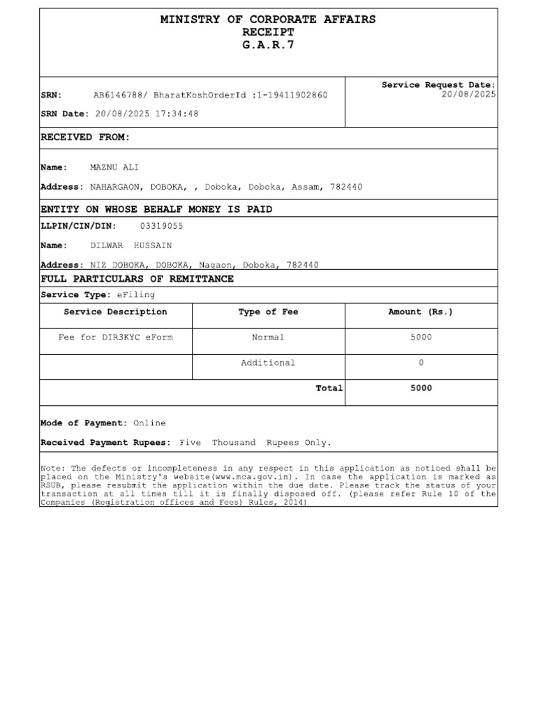 Din Kyc Fine Receipt | PDF