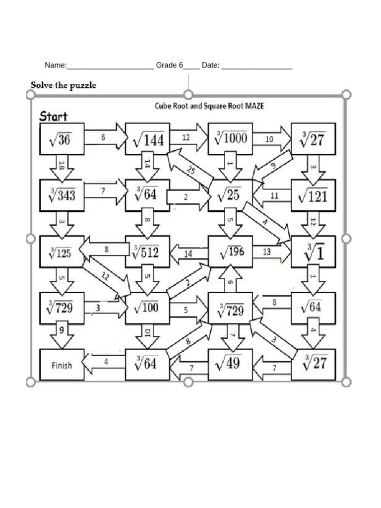 Grade 6 Square and Cube roots puzzle | PDF