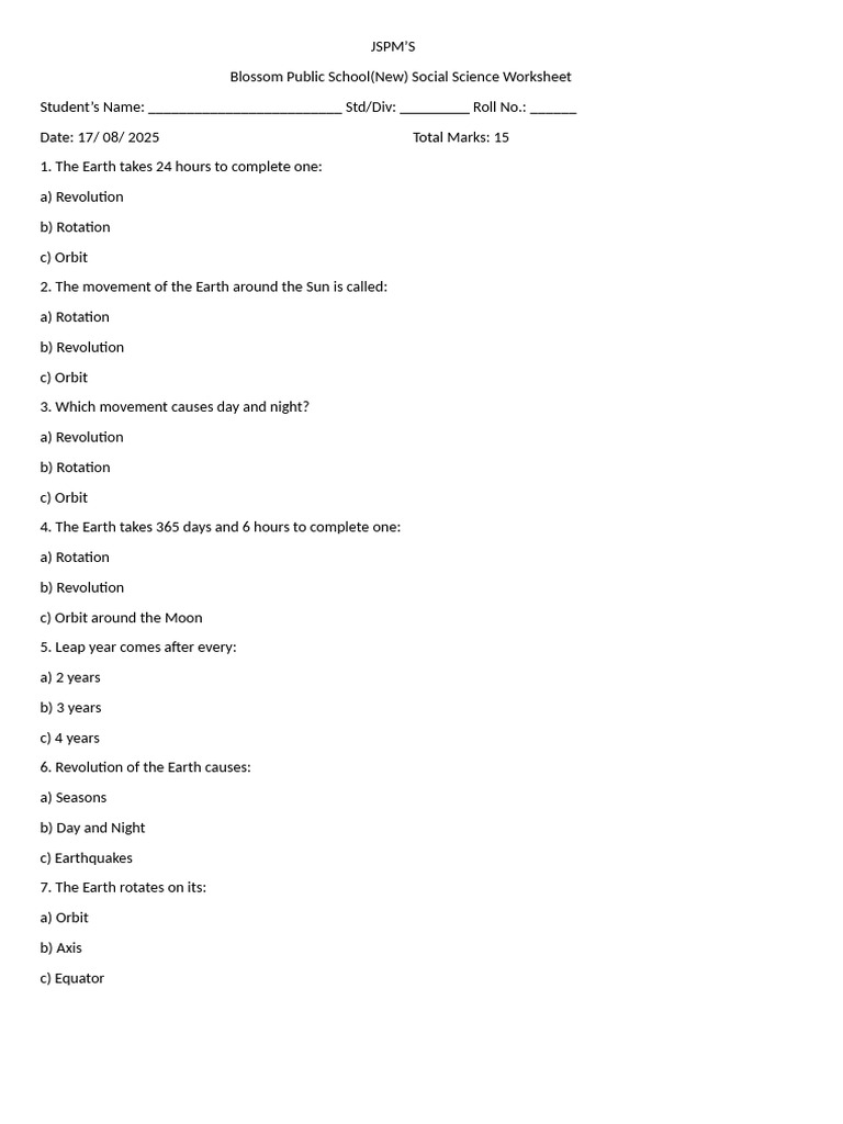 SST Worksheet 5th | PDF