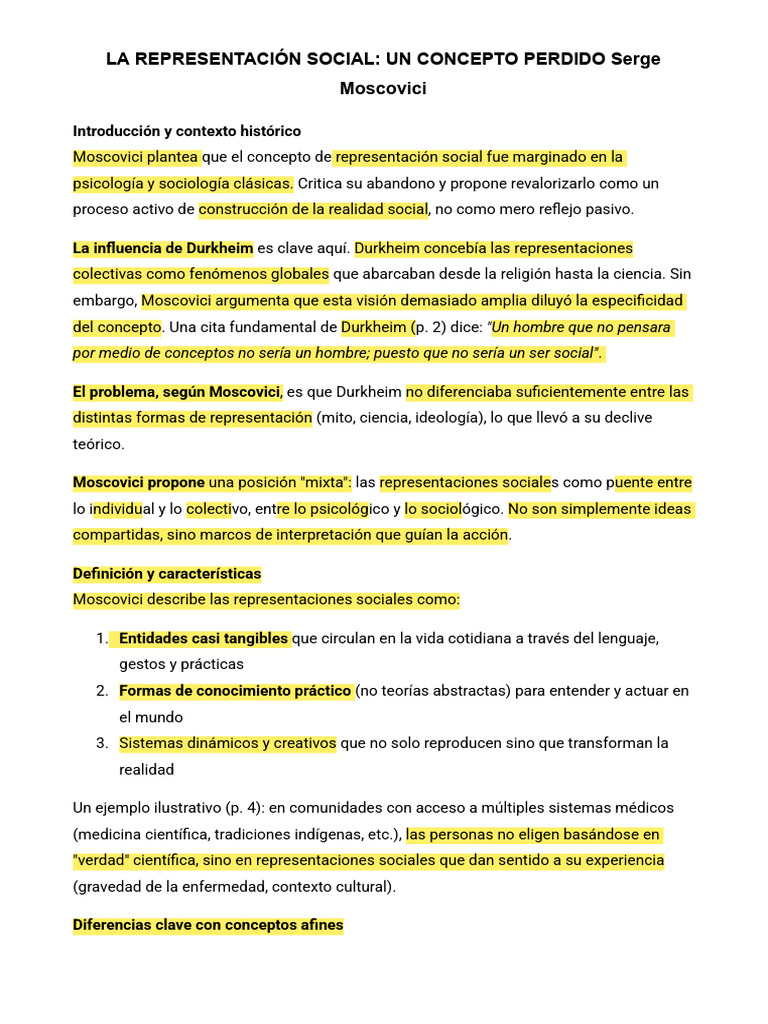 La Representación Social - Un Concepto Perdido Serge Moscovici | PDF ...