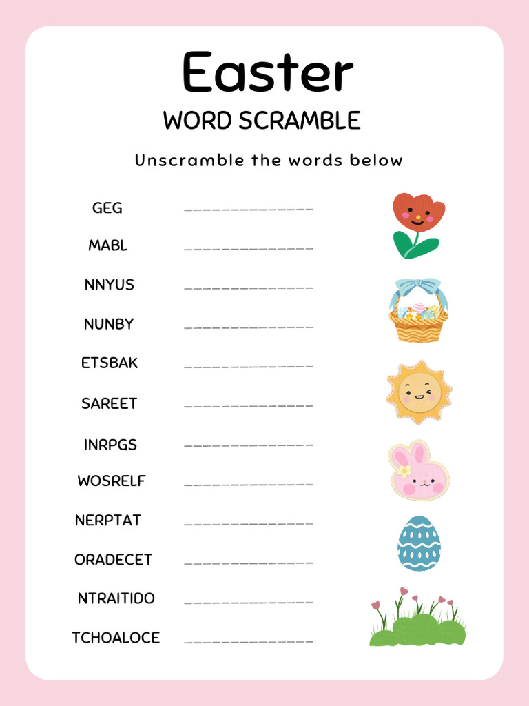 Pink Illustrative Easter Word Scramble | PDF