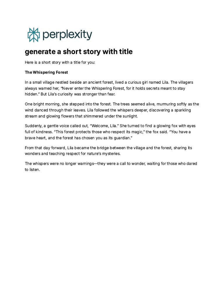 Generate A Short Story With Title | PDF