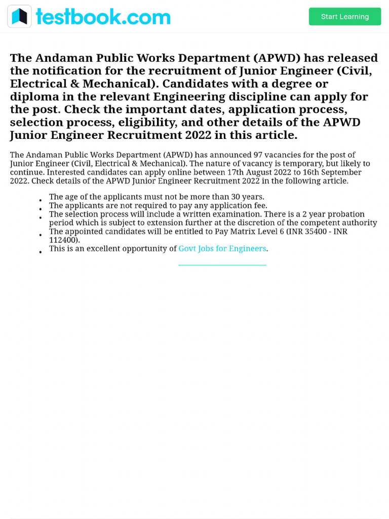 APWD Junior Engineer RecruitmentExam Info | PDF