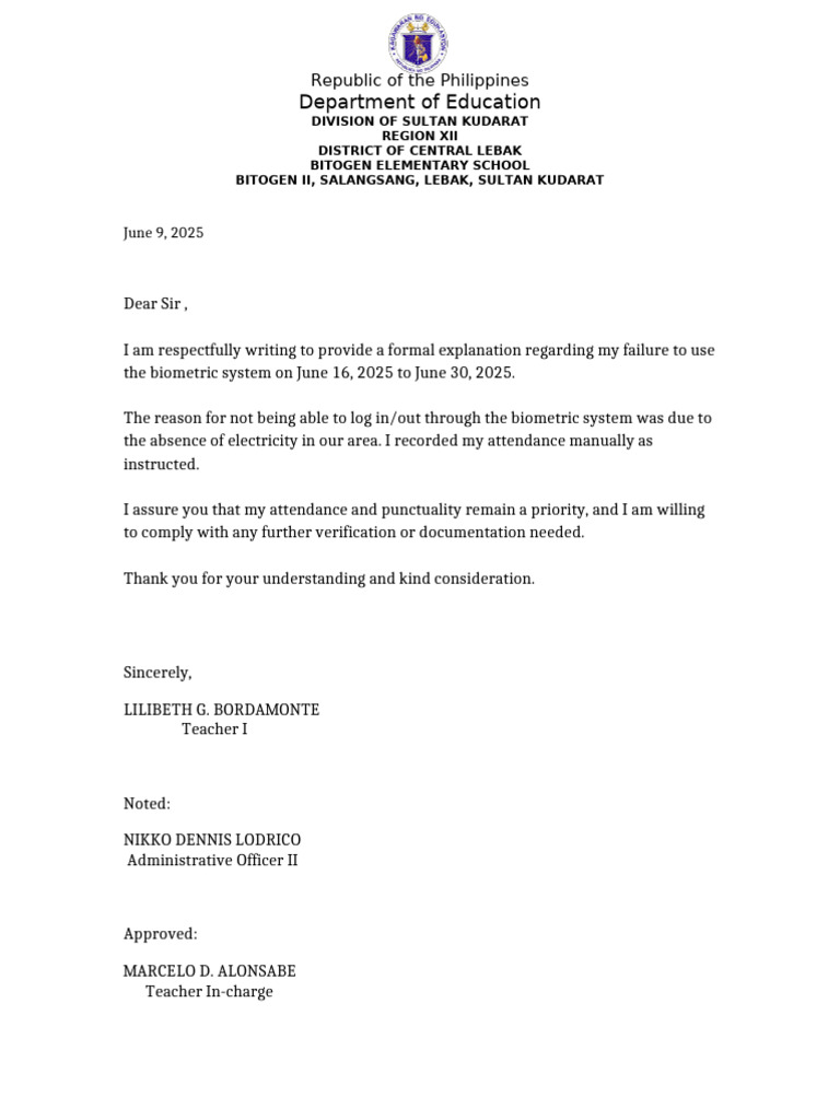 Justification Letter Biometrics-BORDAMONTE | PDF