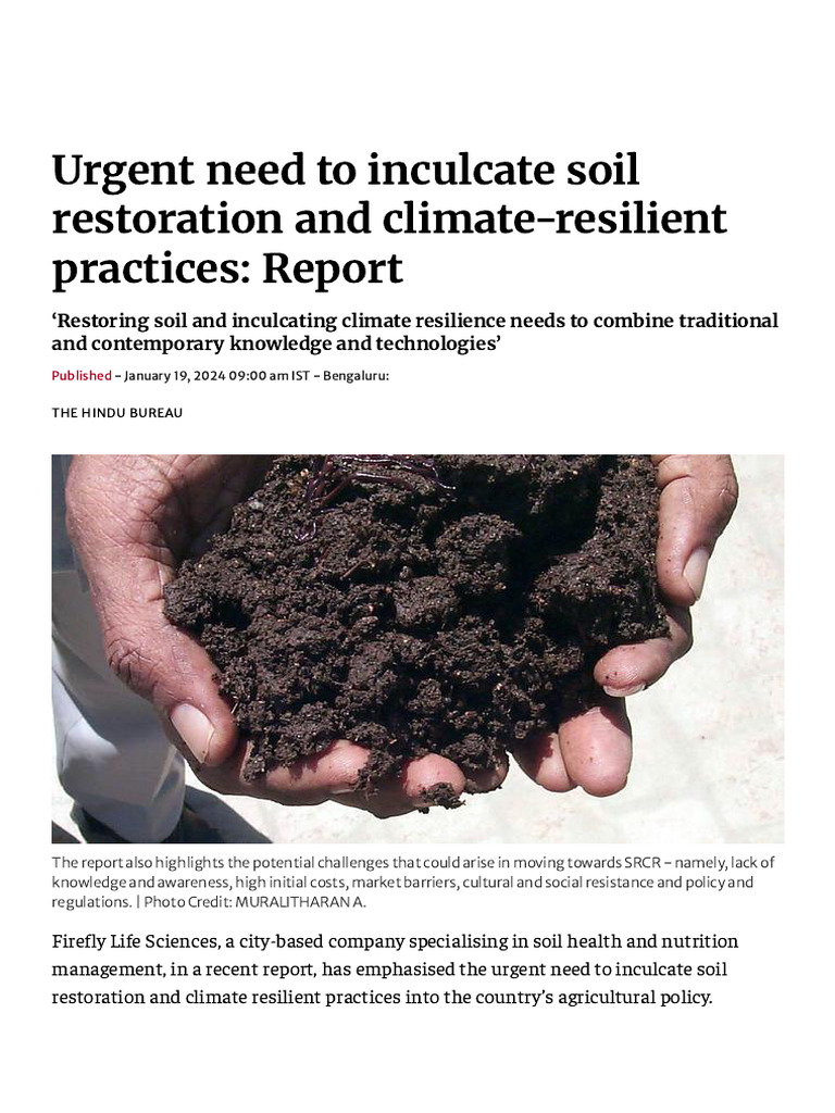 Urgent Need To Inculcate Soil Restoration and Climate-Resilient ...