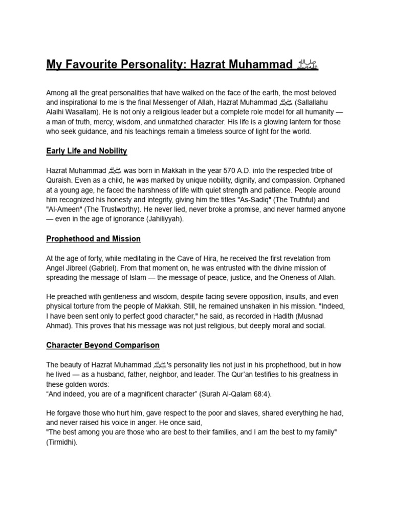 Hazrat Muhammad ﷺ: A Role Model for All | PDF | Muhammad | Prophets And ...