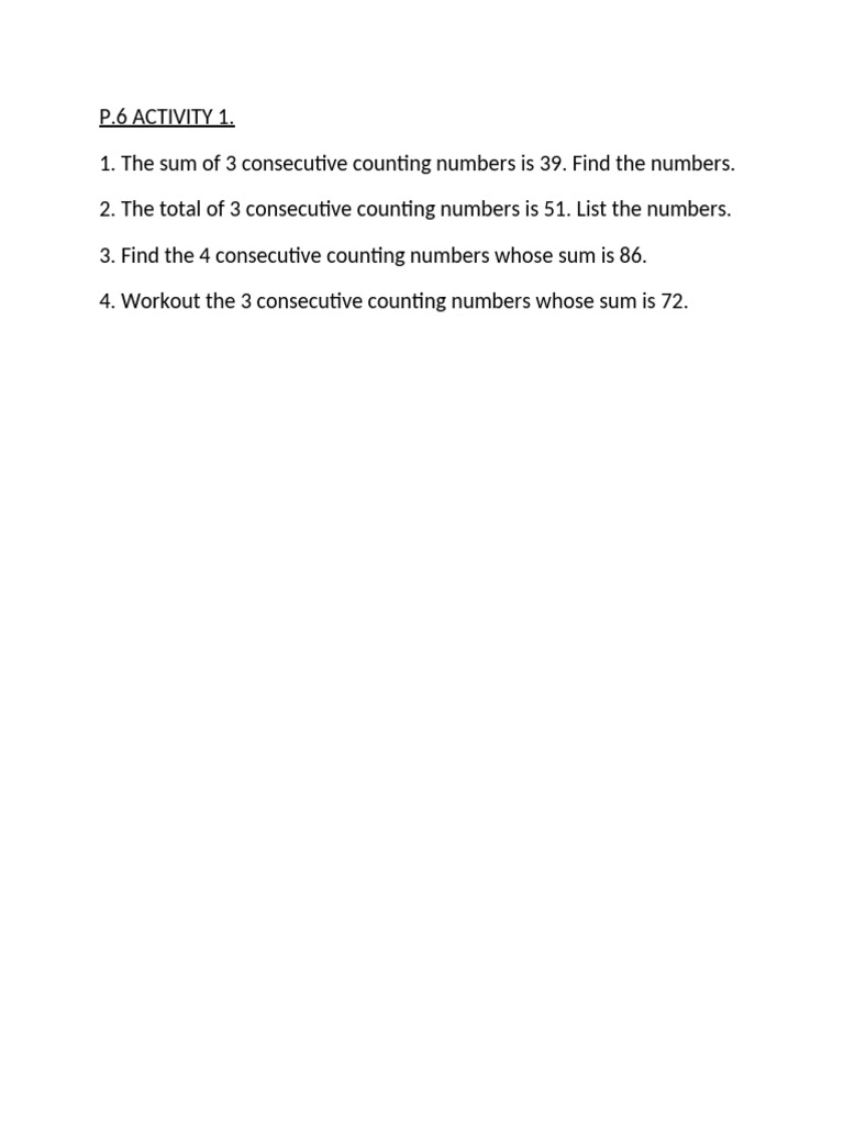 Consecutive Counting Numbers Problems | PDF