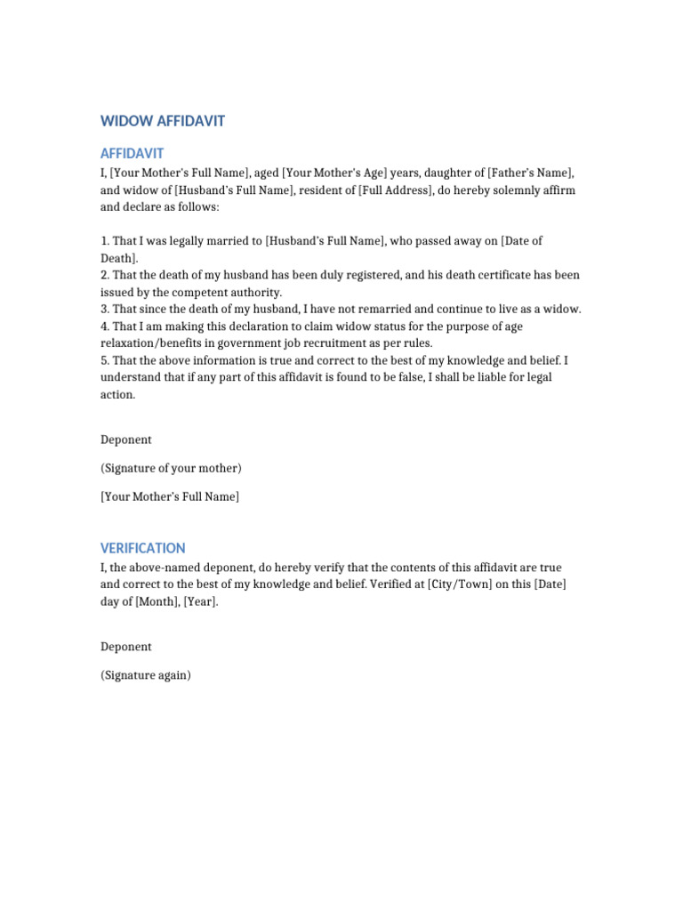 Widow Affidavit Format | PDF