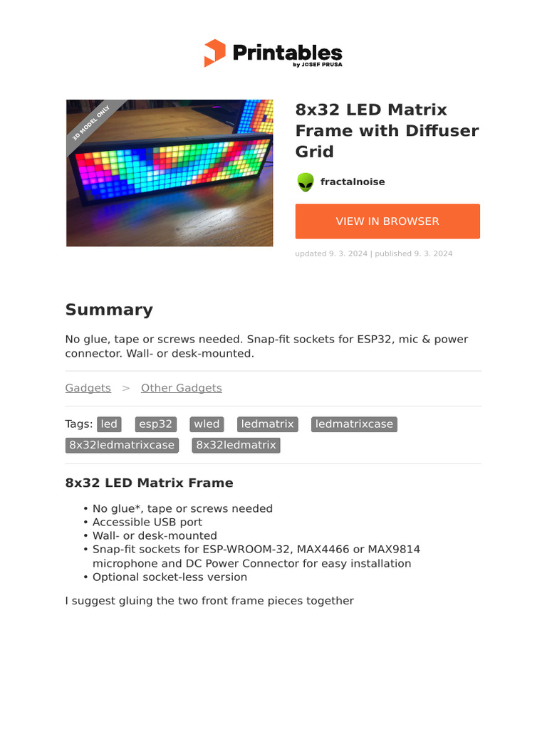 8x32 Led Matrix Frame With Diffuser Grid | PDF | Electronics