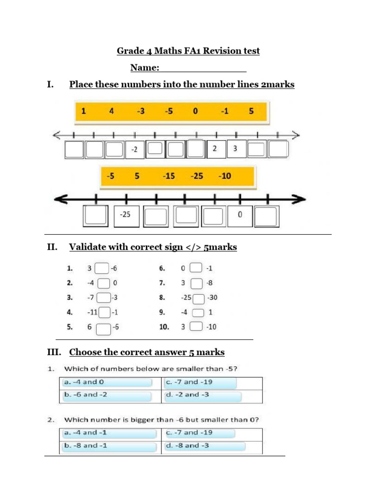 Grade 4 Maths Revision Test | PDF