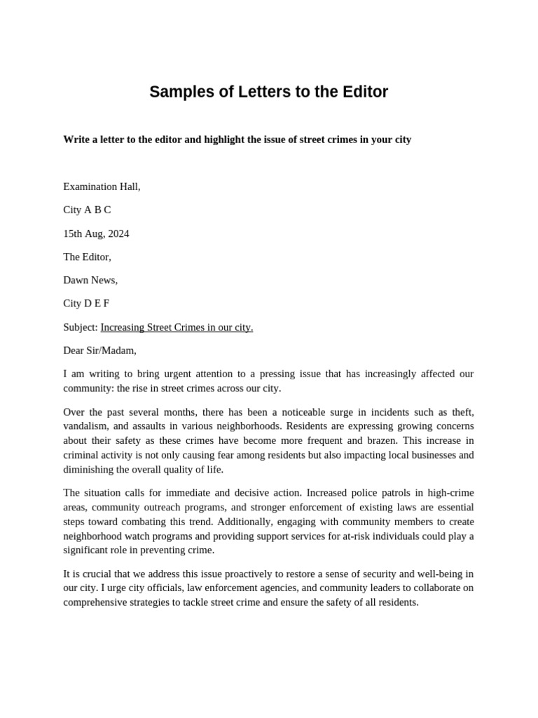 Formal Letter Writing Samples | PDF | Crimes | Crime & Violence