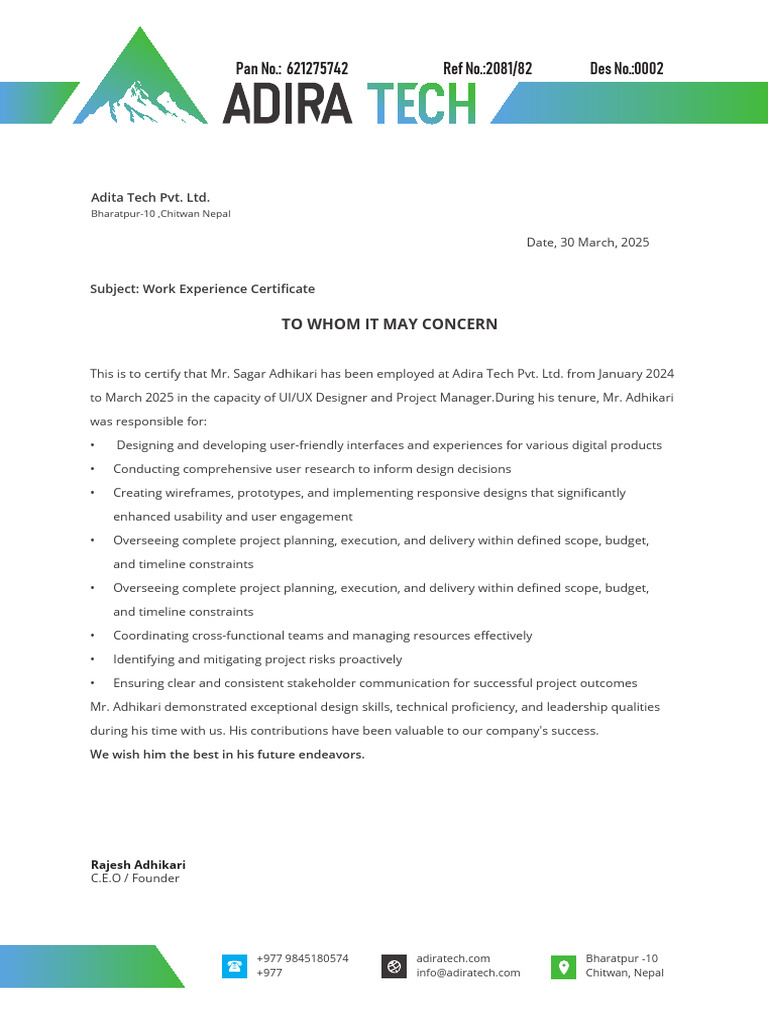 Sagar Exp Letter | PDF