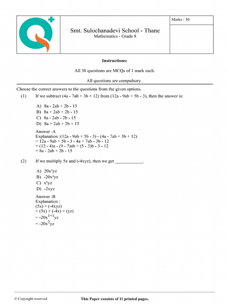 Alg Exp Questpluswrksheet | PDF
