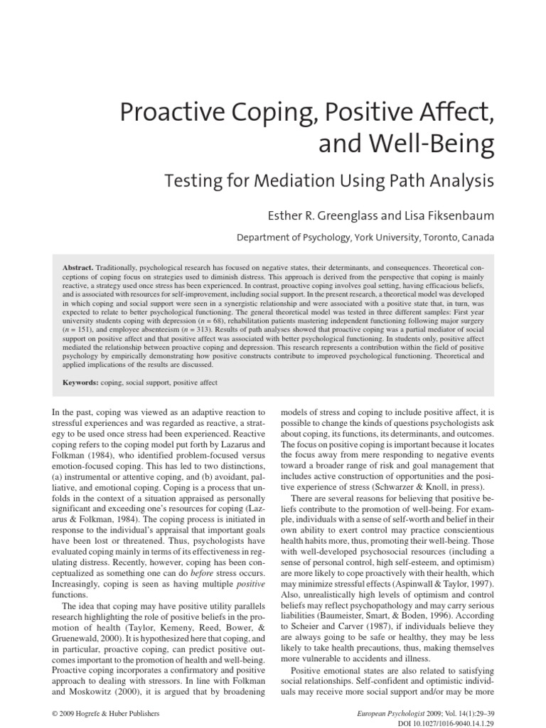 05 Green Glass Proactive Coping | PDF | Coping (Psychology) | Social ...