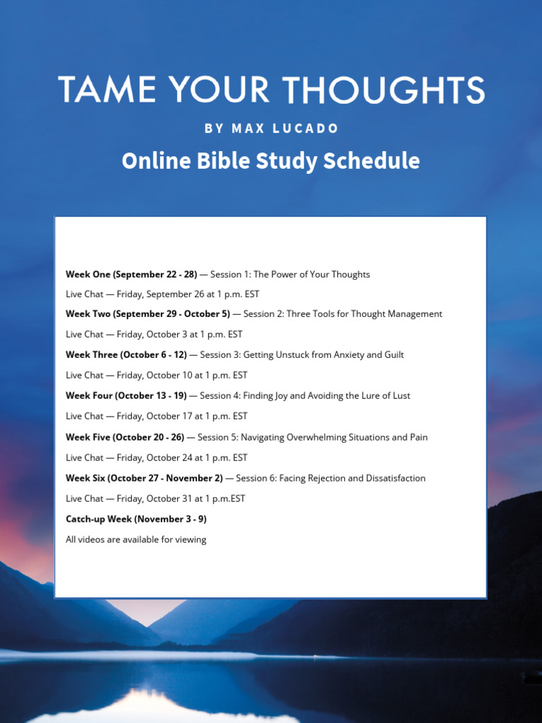Tame Your Thoughts Study Schedule | PDF