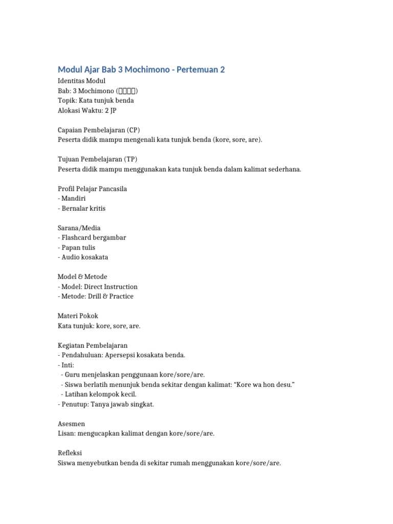 Modul Ajar Bab 3 Mochimono - Pertemuan 2 | PDF