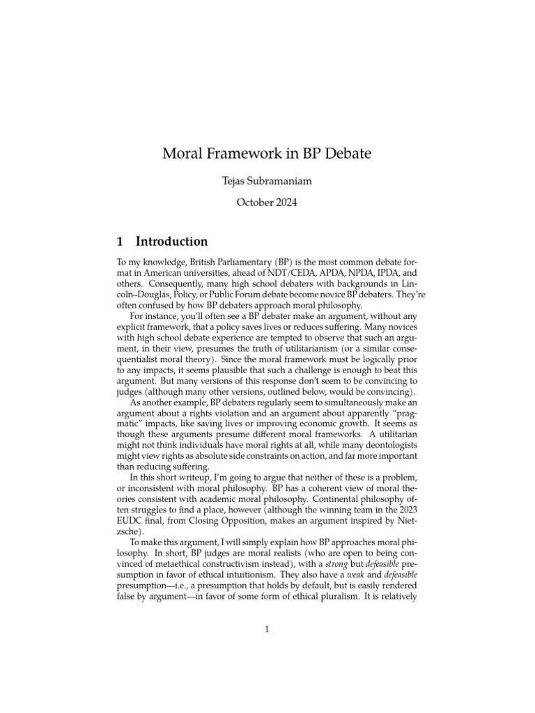 Moral Framework in BP Debate | PDF | Epistemology | Philosophical Theories