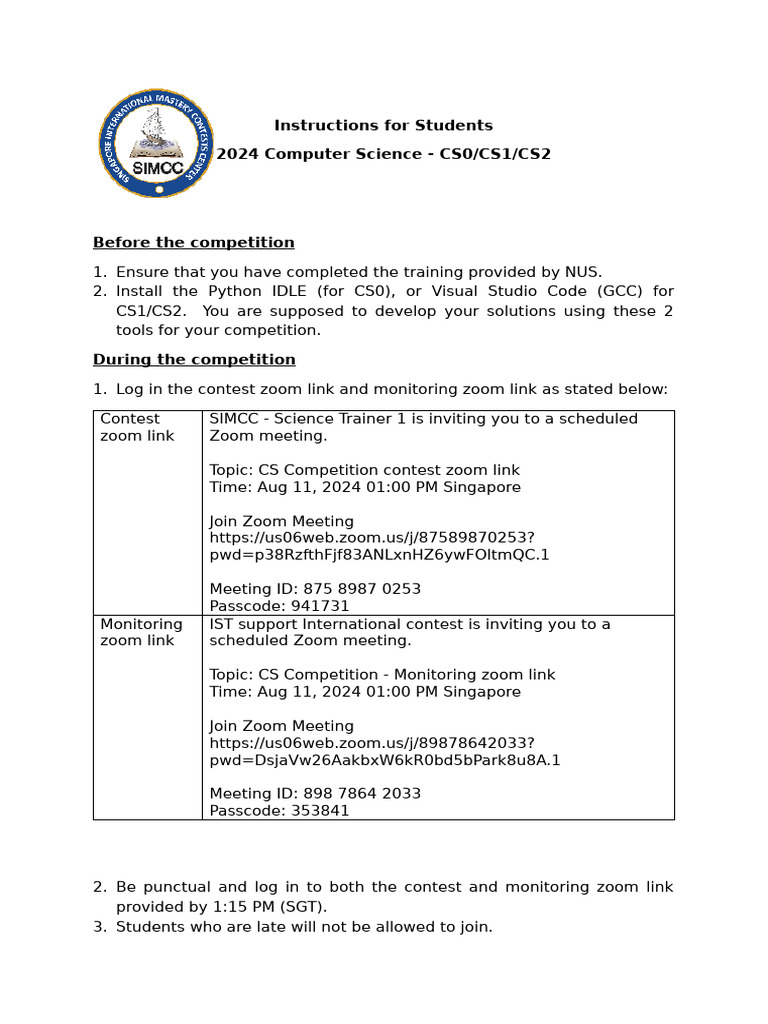 CS Competition Instructions for Students | PDF | Computing