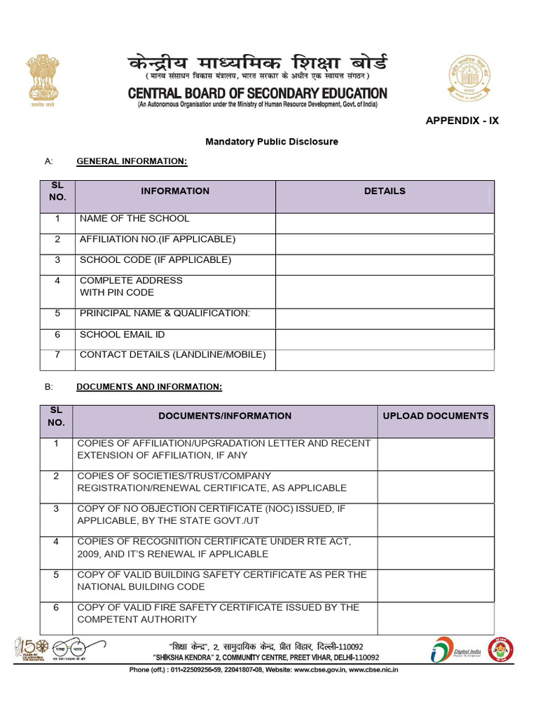Mandatory School Disclosure Checklist | PDF