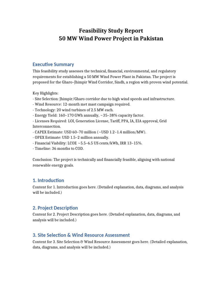 50MW WindPower Feasibility Report | PDF | Wind Power | Power (Physics)