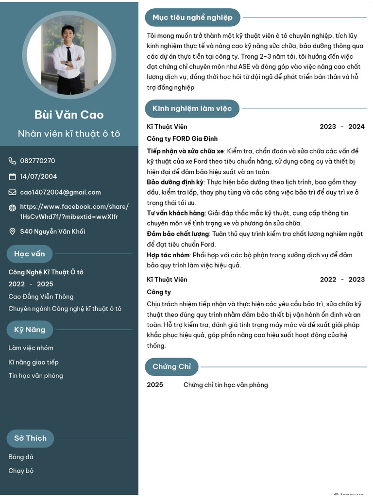 Bui Van Cao TopCV - VN 010825.15915 | PDF