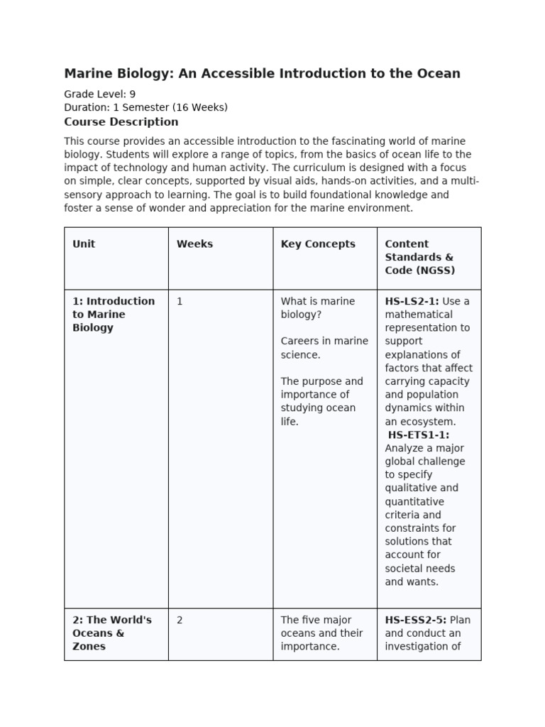Marine Biology Course Syllabus | PDF | Oceans | Invertebrate