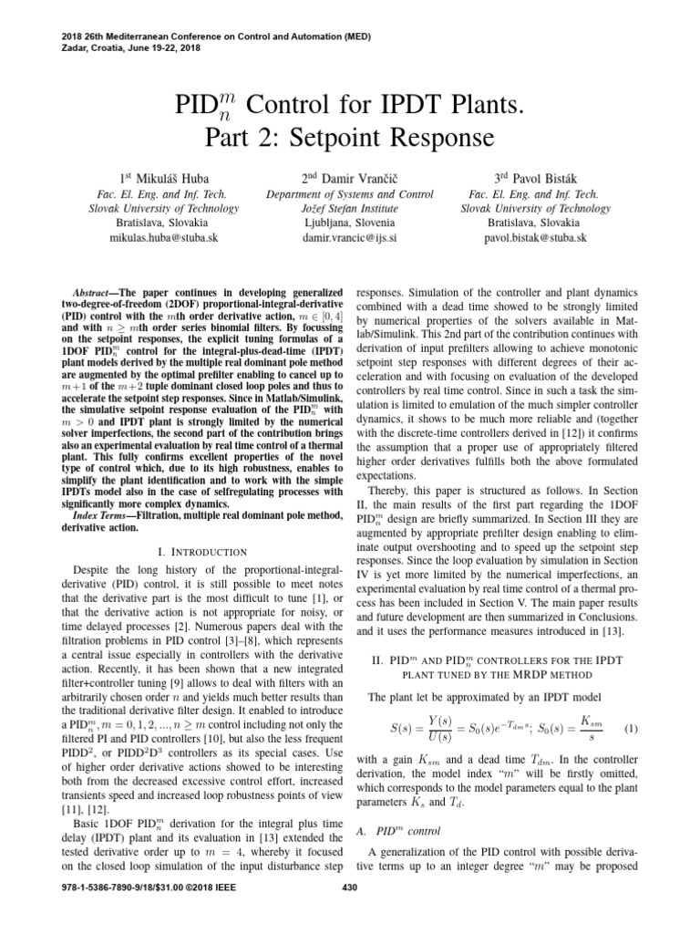 C2018 PIDm Control For IPDT Plants. Part 2 Setpoint Response | PDF ...