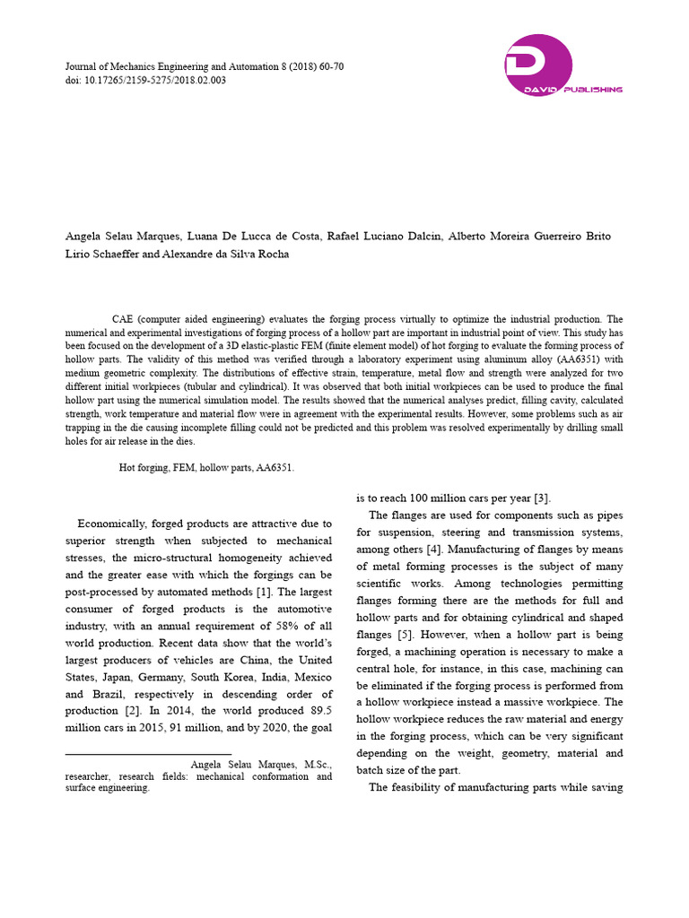 Optimizing Hot Forging Process Parameters of Hollow Parts Using Tubular and Cylindrical ...