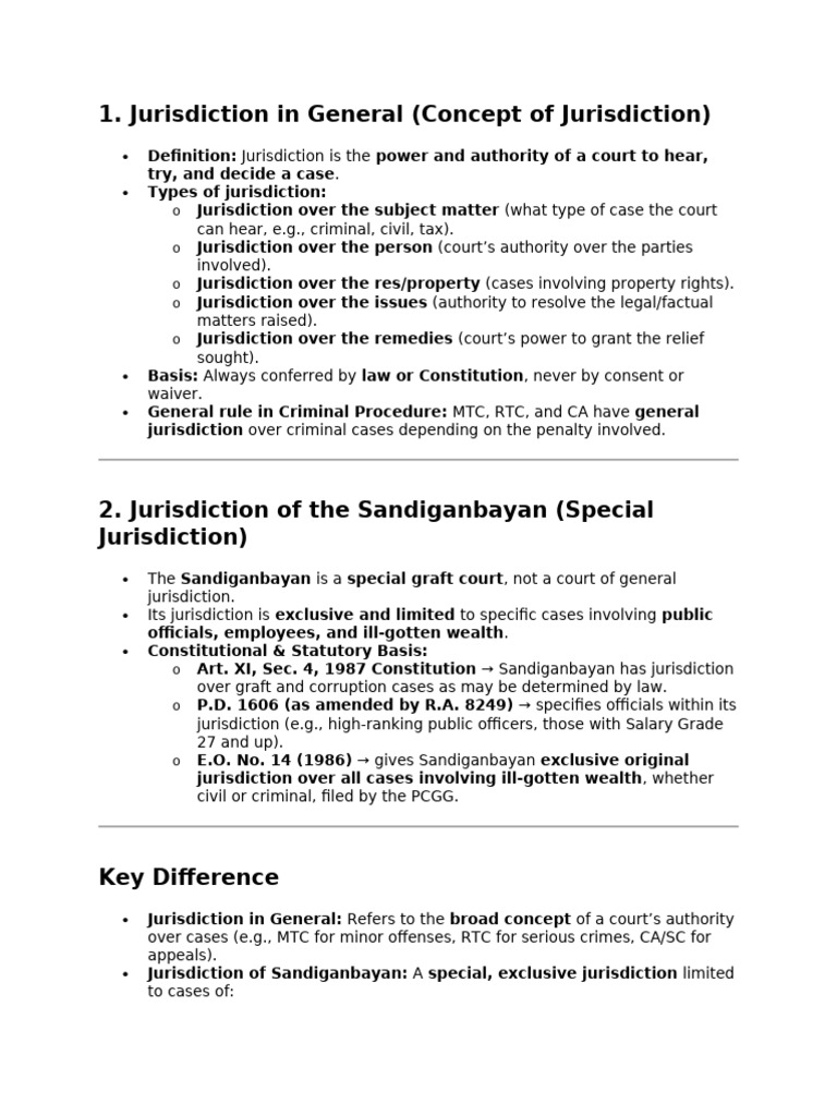 Understanding Jurisdiction Types and Sandiganbayan | PDF | Ex Post ...