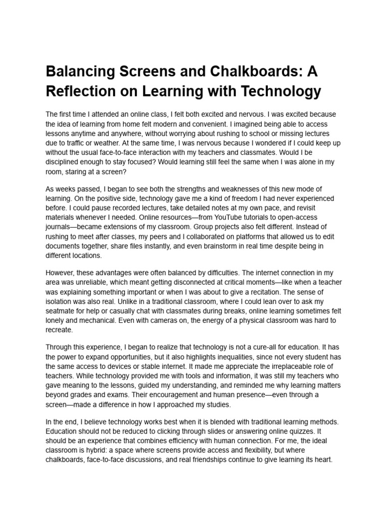 Balancing Screens and Chalkboards - A Reflection On Learning With ...
