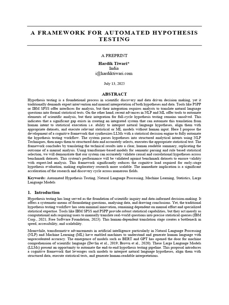 Automated Hypothesis Testing Framework | PDF | Statistics | Hypothesis