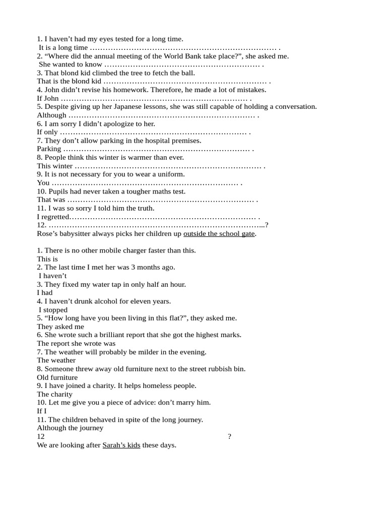 Sentence Transformation Exercises | PDF
