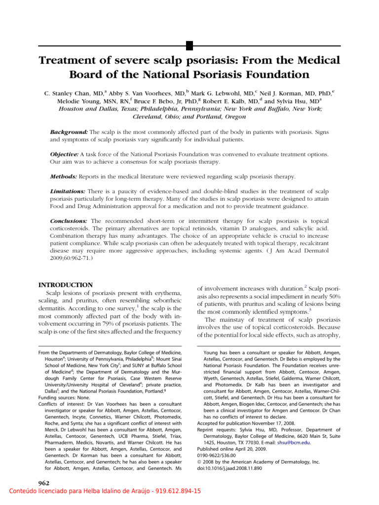 Treatment of Severe Scalp Psoriasis: From The Medical Board of The ...